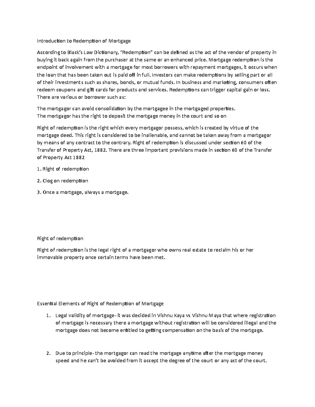 Doctrine of redemption - Introduction to Redemption of Mortgage ...