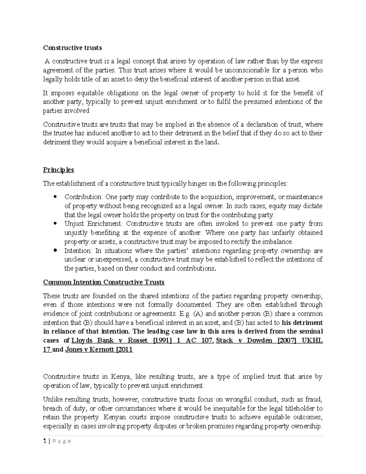 Constructive Trusts AND Resulting Trusts - Constructive trusts A constructive trust is a legal ...