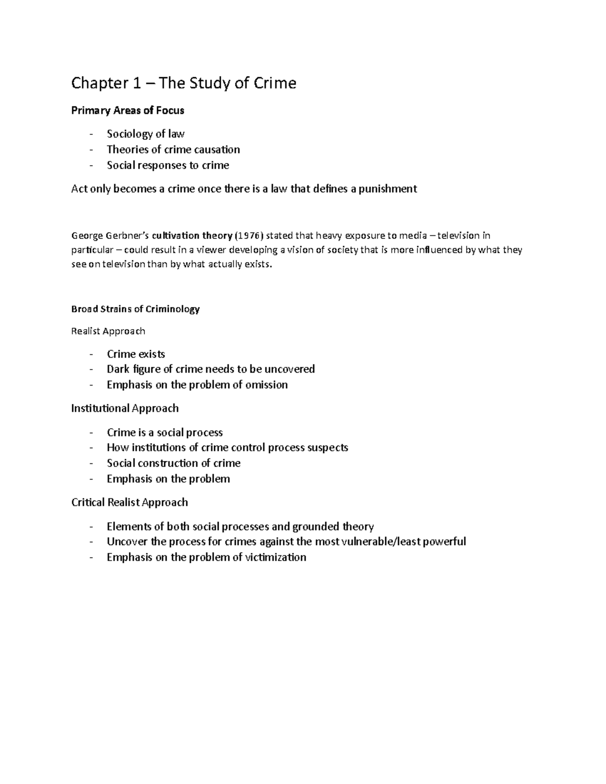 CC100 Notes - Chapter 1 – The Study of Crime Primary Areas of Focus ...