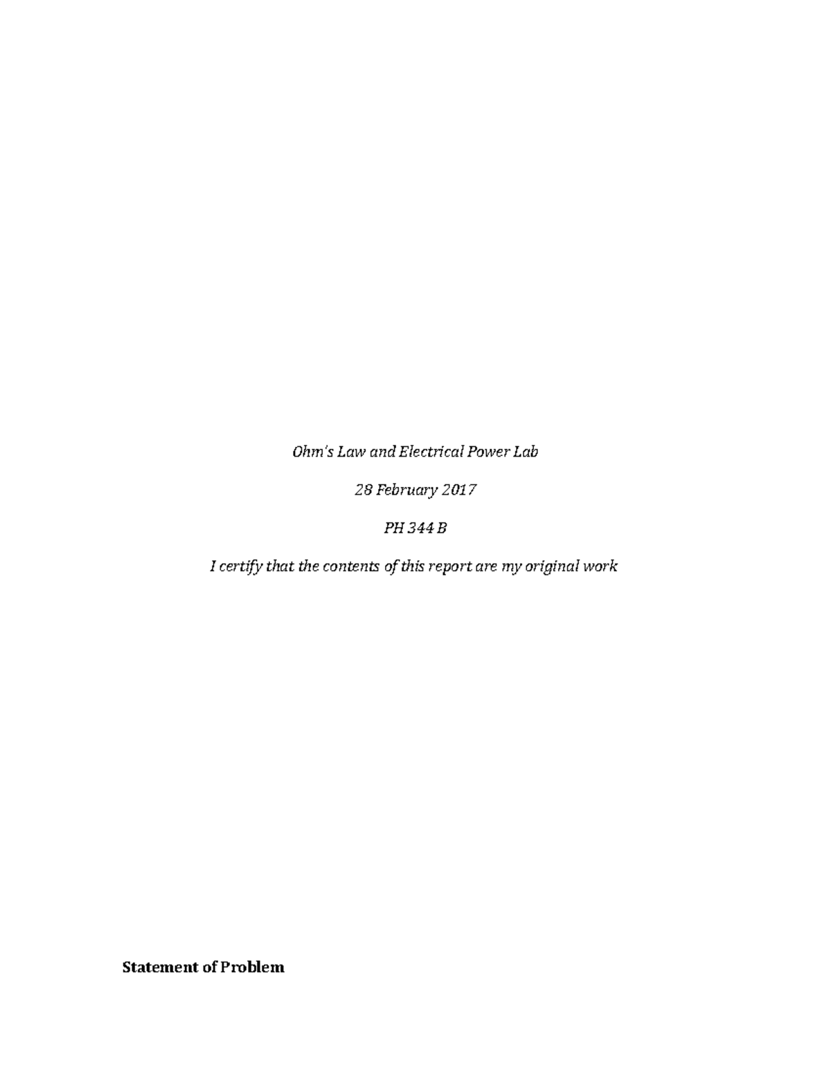 Lab 09 Report with graph - Ohm’s Law and Electrical Power Lab 28 ...