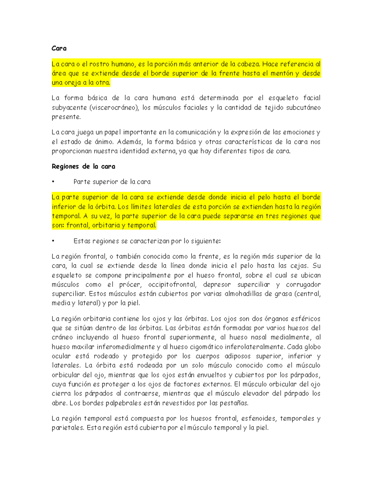 Tema 4 de morfo 3 - Resumen Anatomia - Cara La cara o el rostro humano, es la porción más ...