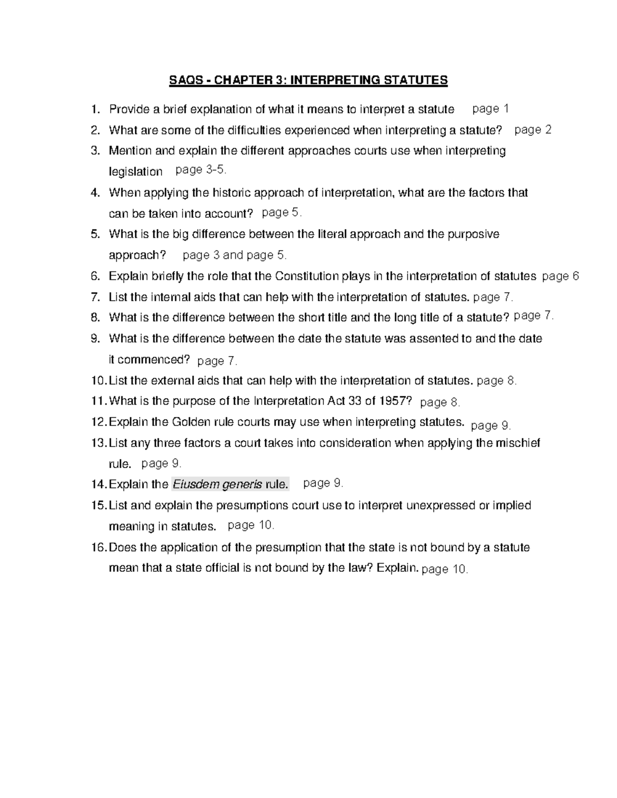SAQ Outline - Chapter 3 - Interpreting Statutes - SAQS - CHAPTER 3 ...