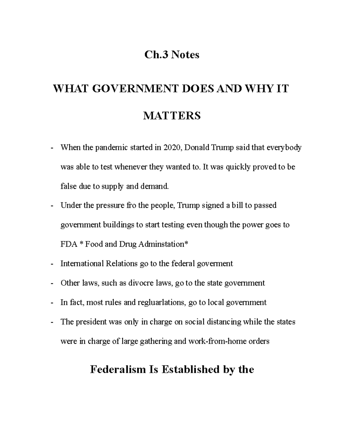 Ch.3 Notes for PSCI - Ch Notes WHAT GOVERNMENT DOES AND WHY IT MATTERS ...