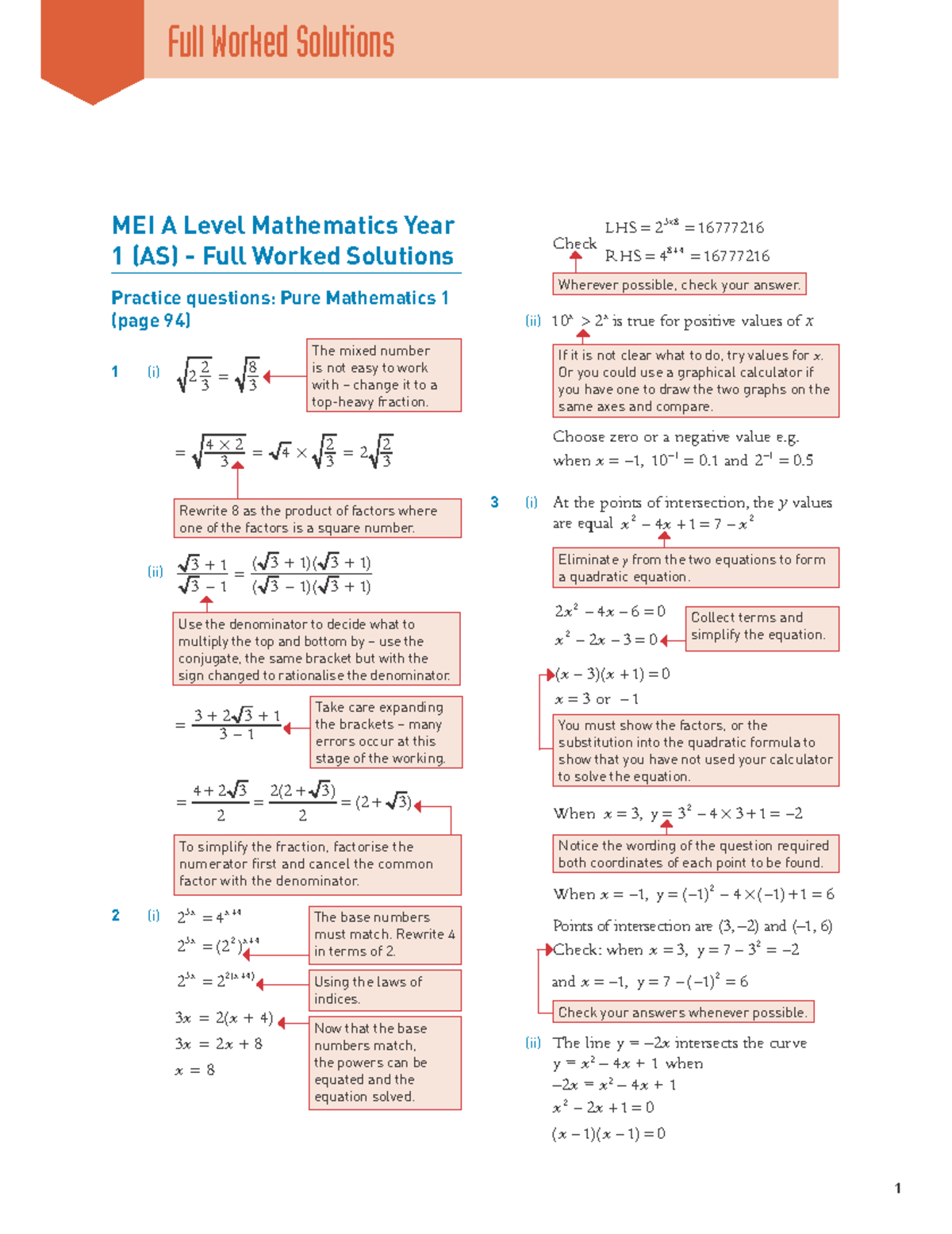Y12 Text Practice Questions Worked Solutions - Full Worked Solutions MEI A Level Mathematics ...