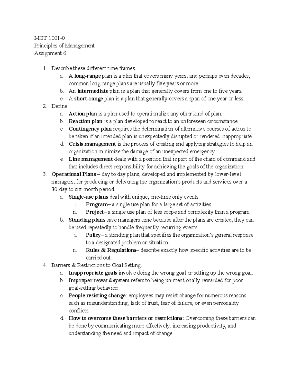 Assignment 6 - MGT 1001 - Vocabulary Terms - MGT 1001- Principles of ...