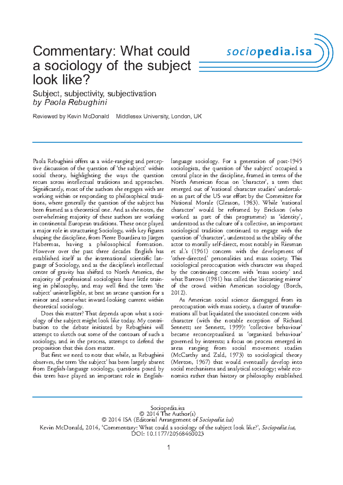 Commentary Mc Donald - cdvb - Sociopedia © 2014 The Author(s) © 2014 ISA (Editorial Arrangement ...