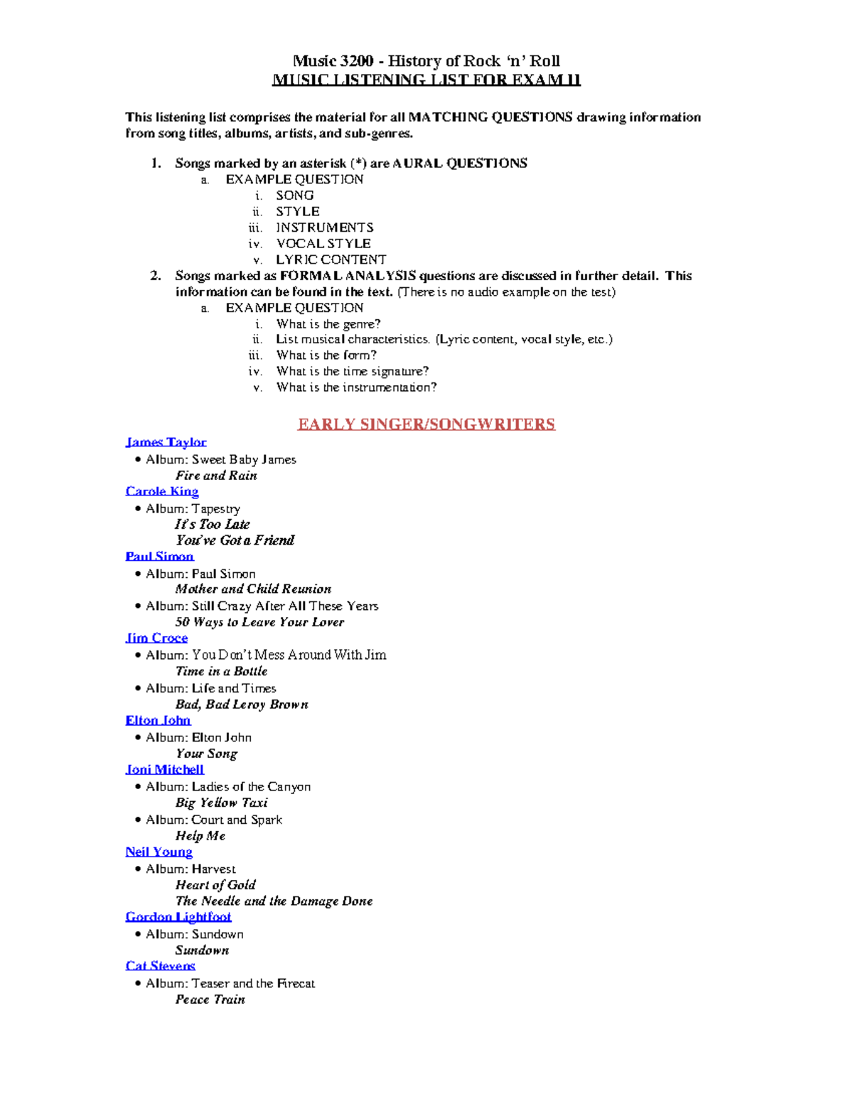 Listening List 2 - MUSIC LISTENING LIST FOR EXAM II This listening list ...