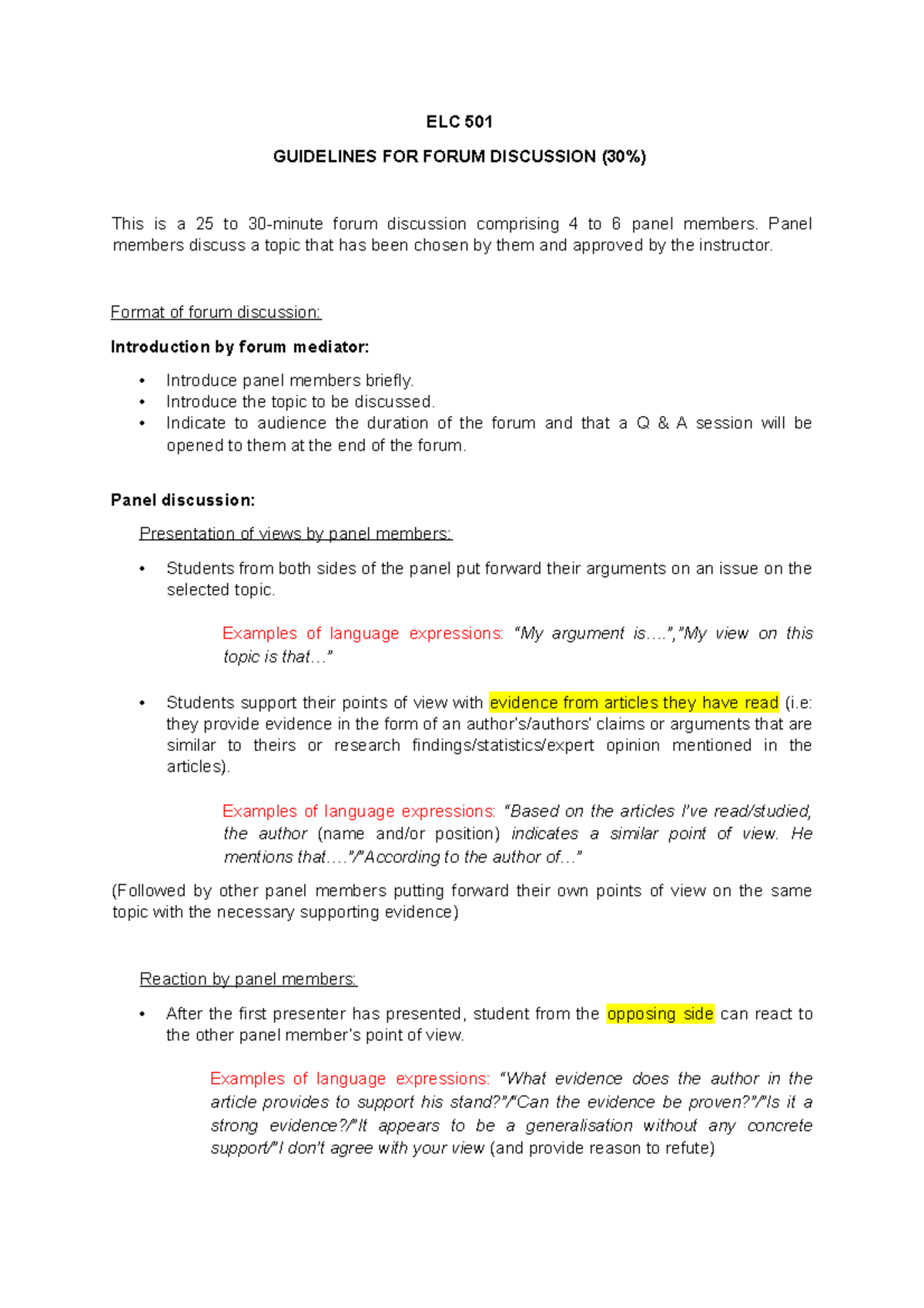 ELC501 Forum Discussion Guide (121020) - Group Assignment - ELC 501 ...