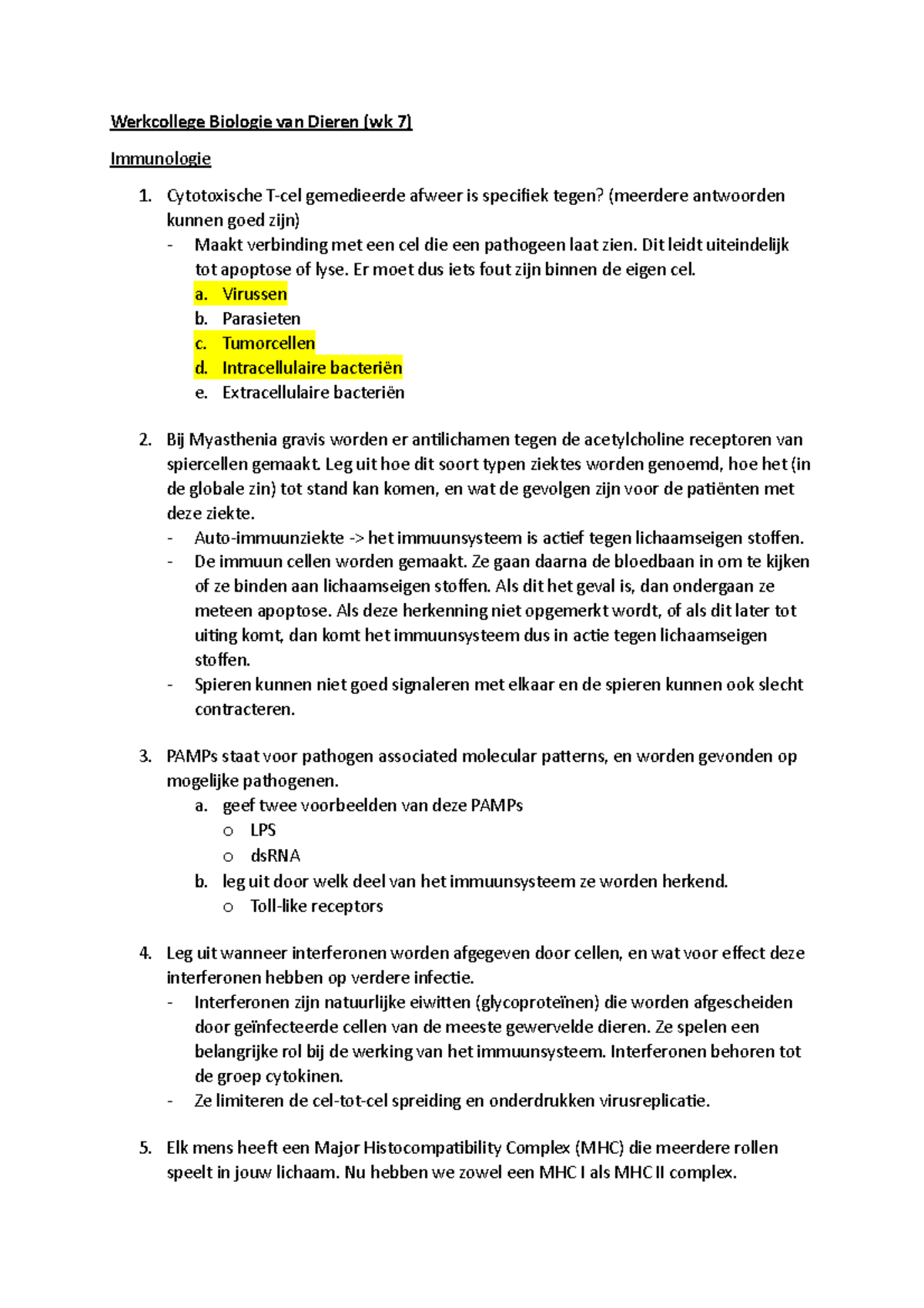 Werkcollege Biologie van Dieren Immunologie - Werkcollege Biologie van ...