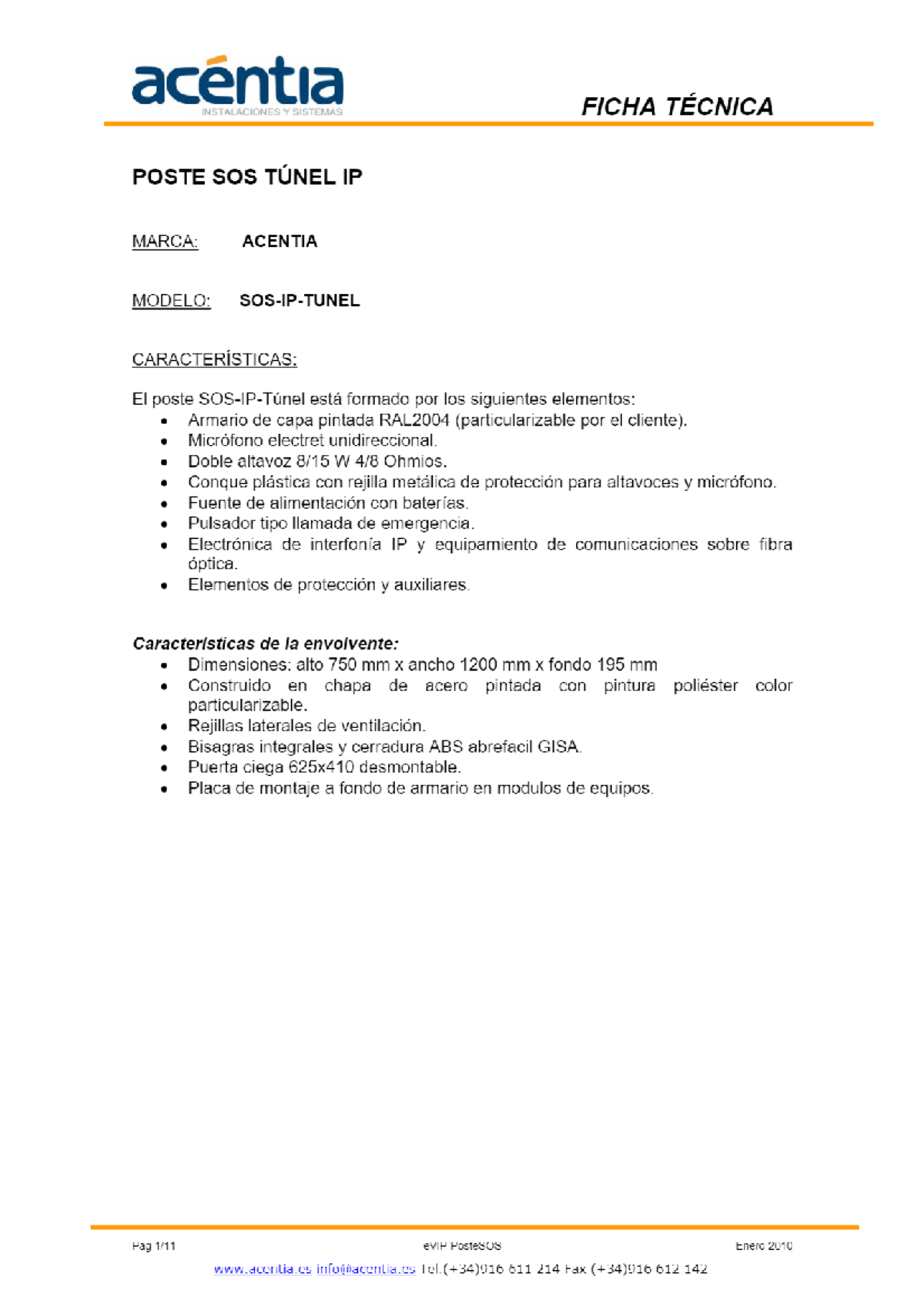 Ficha Técnica Poste SOS Túnel IP Características - PDF Descargar libre ...