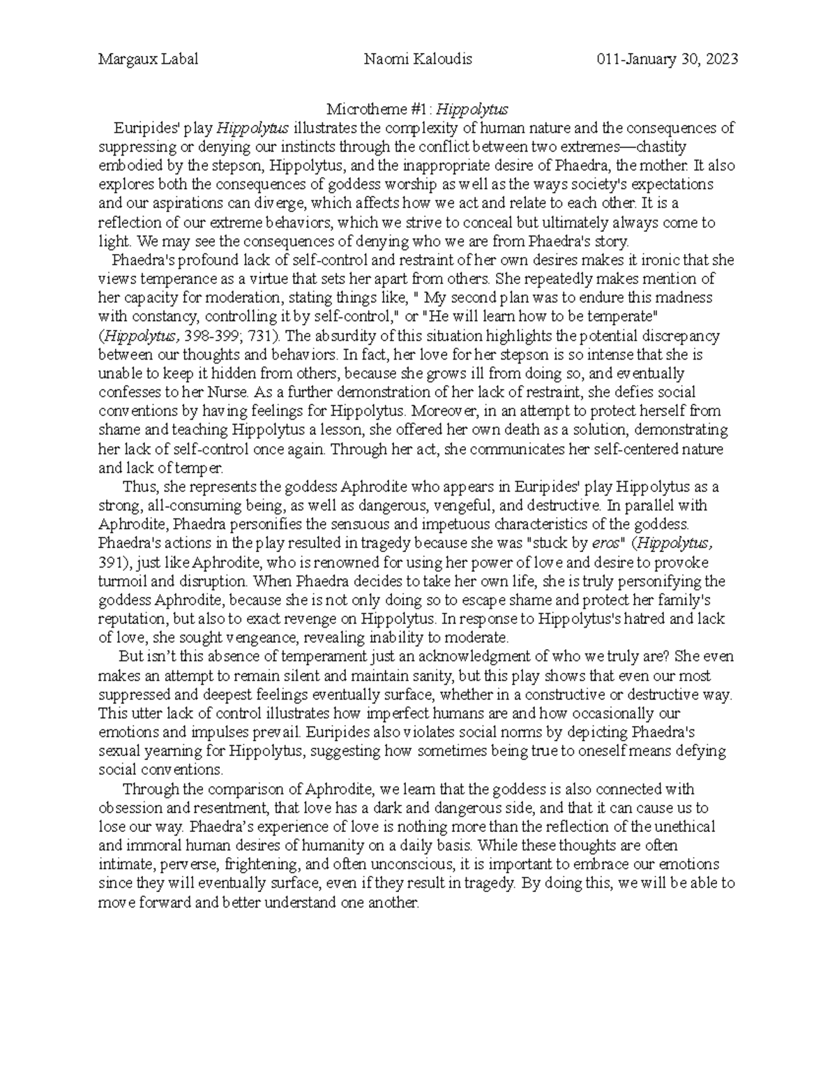 Microtheme #1 - Summary of the myth of Euripides - Margaux Labal Naomi ...