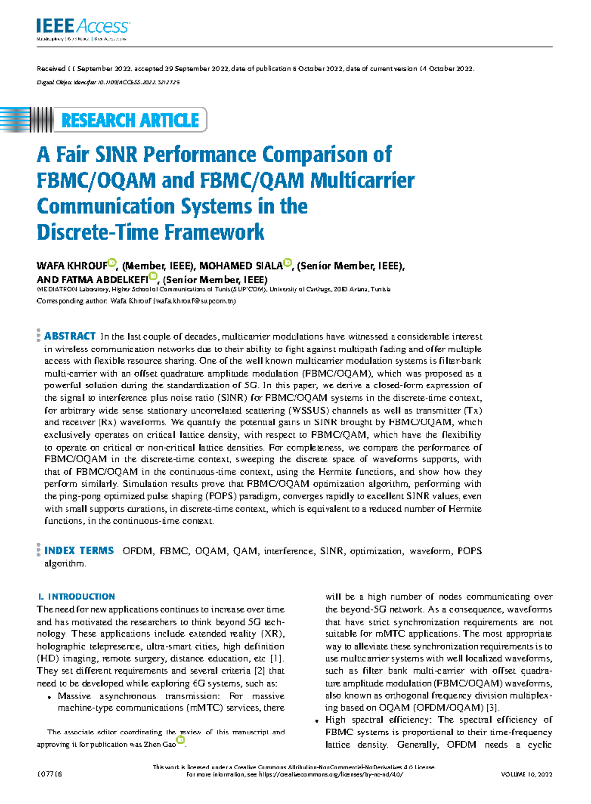 A Fair SINR Performance Comparison of FBMC OQAM and FBMC QAM Multicarrier Communication Systems ...