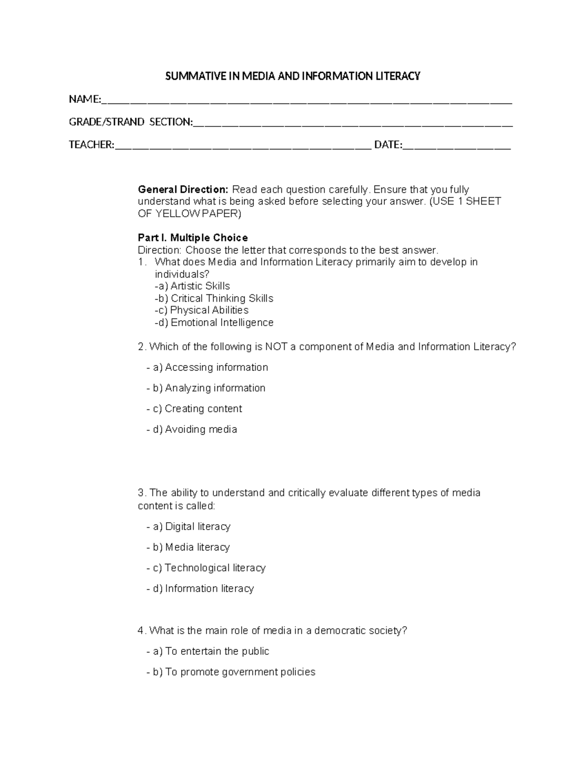 Summative IN Media AND Information Literacy - SUMMATIVE IN MEDIA AND ...