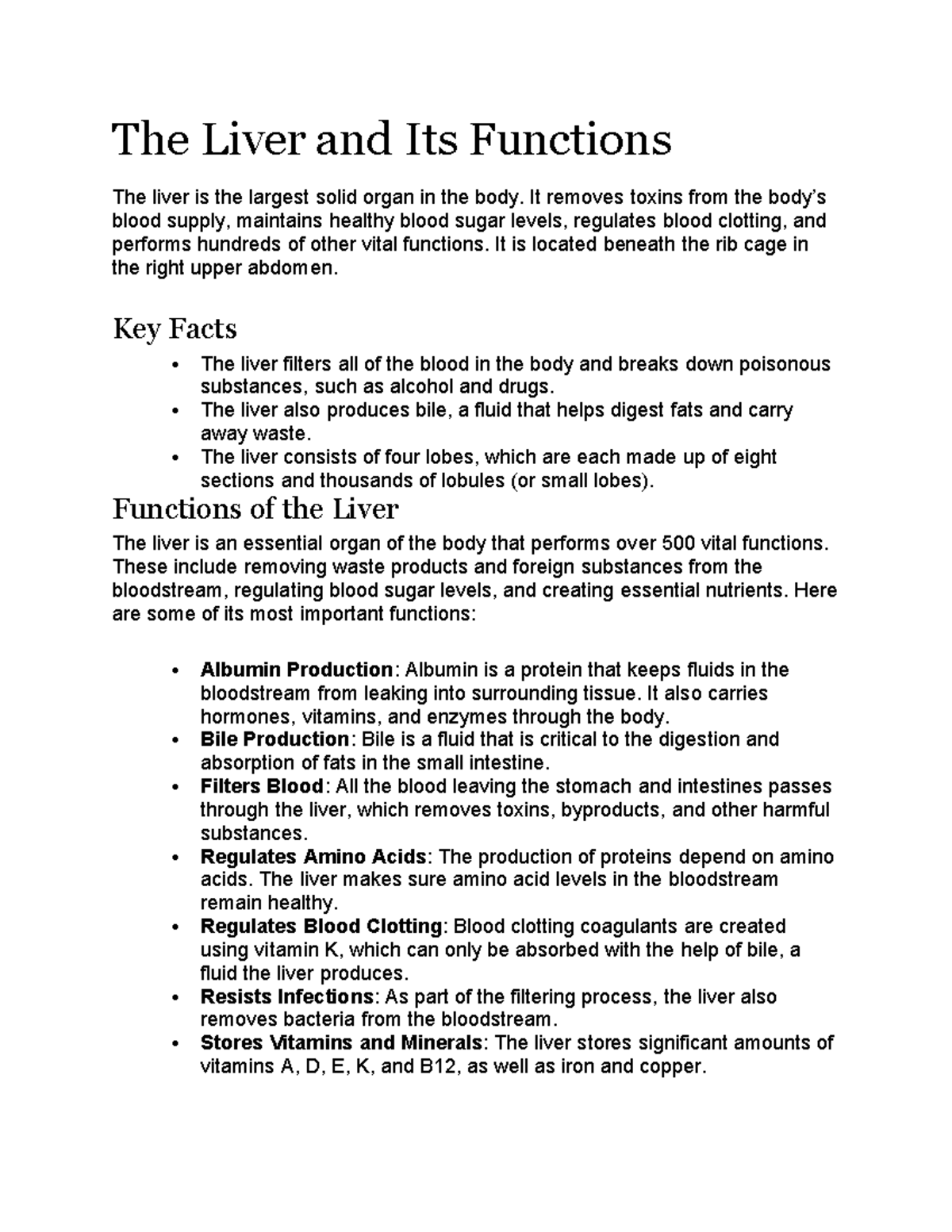 The Liver and Its Functions - It removes toxins from the body’s blood ...