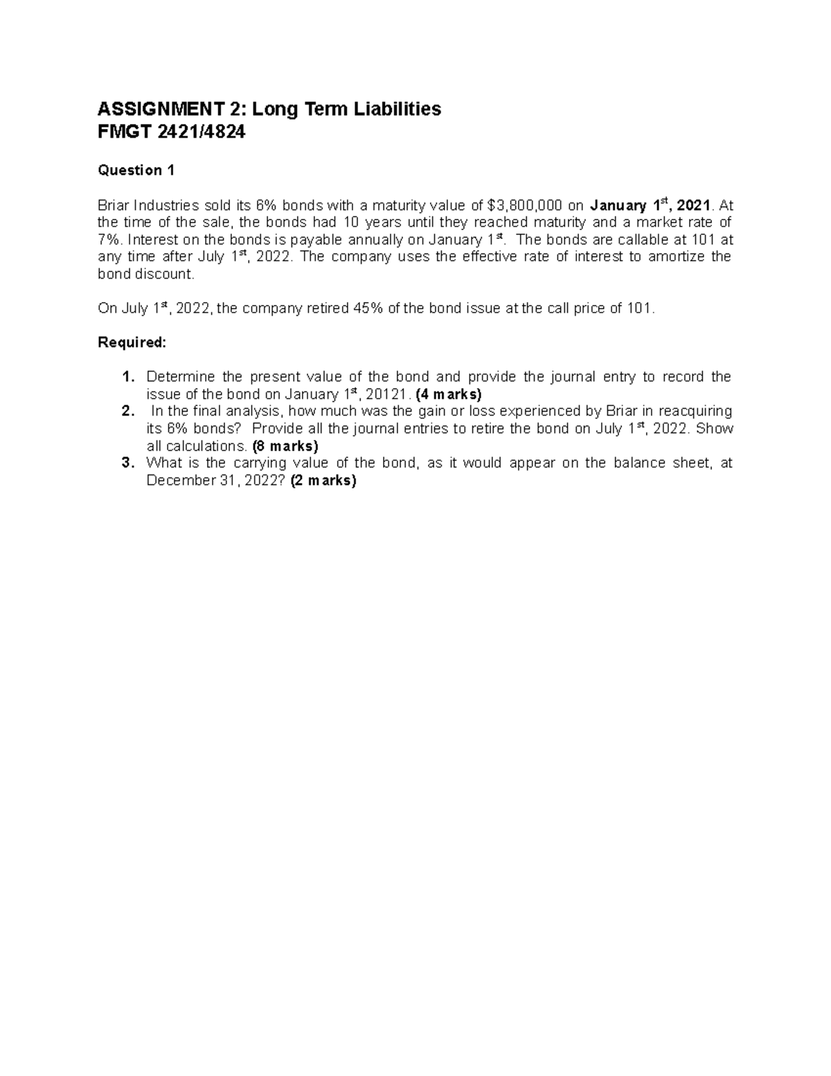 Assignment 2 Long term Liabilities - ASSIGNMENT 2: Long Term ...