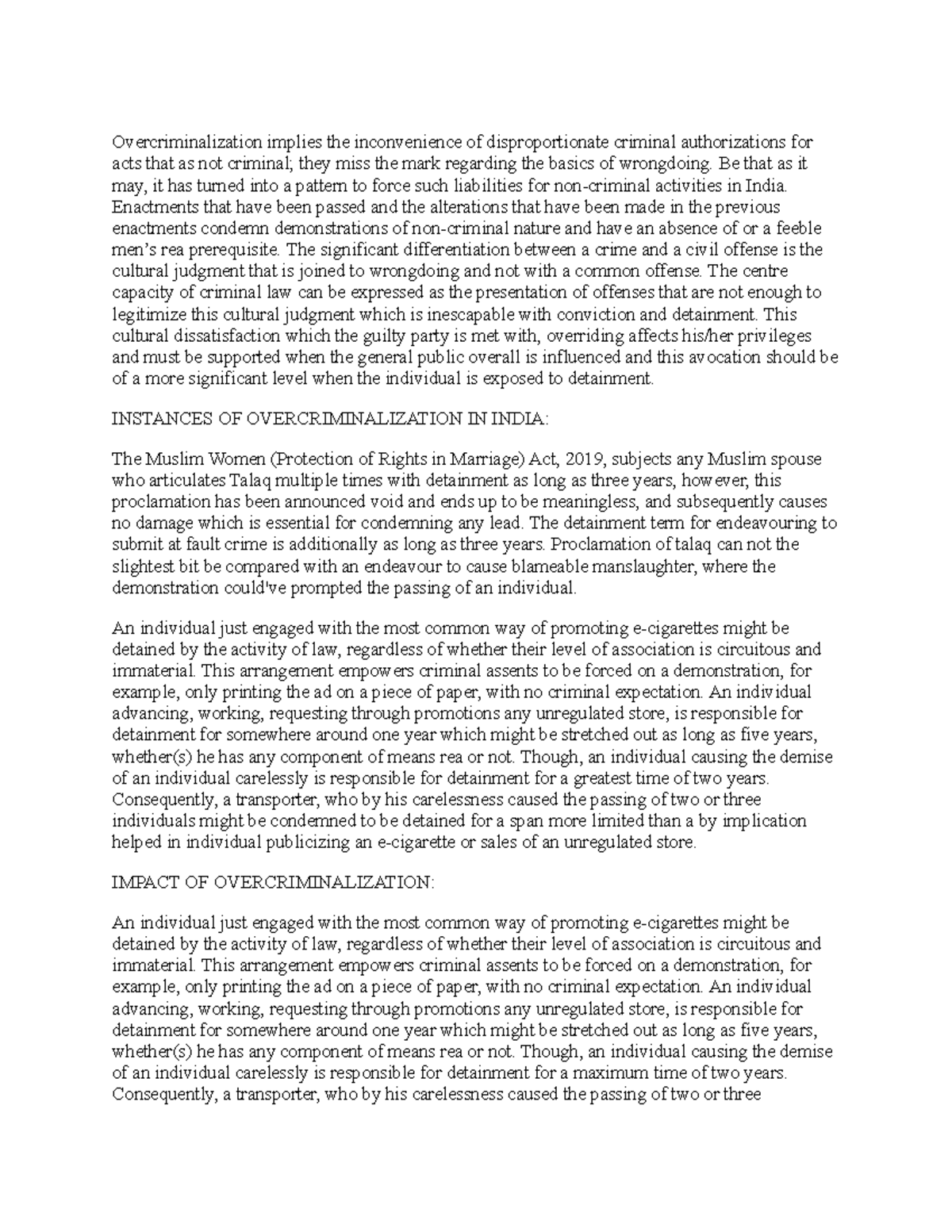 Overcriminalization in India - Overcriminalization implies the ...