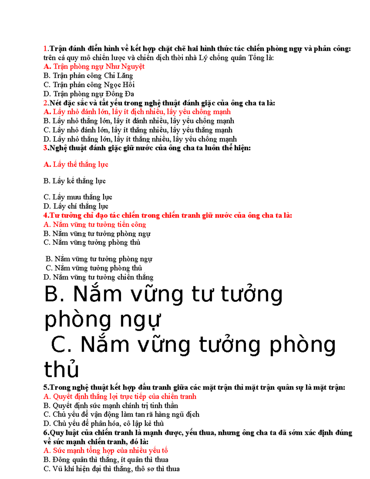 Câu hỏi trắc nghiệm - sssaasdfffdsaaa - 1 .Trận đánh điển hình về kết ...