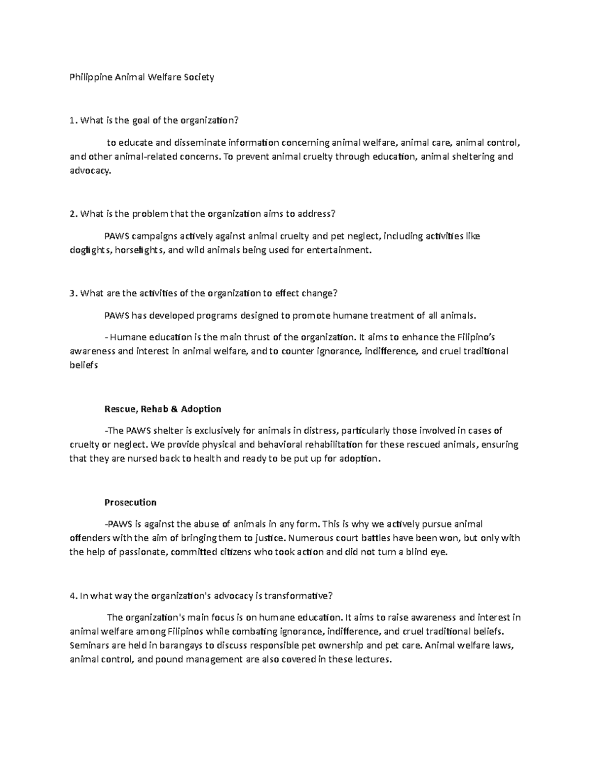 Transfo L7T1 - Tranformative essay - Philippine Animal Welfare Society ...