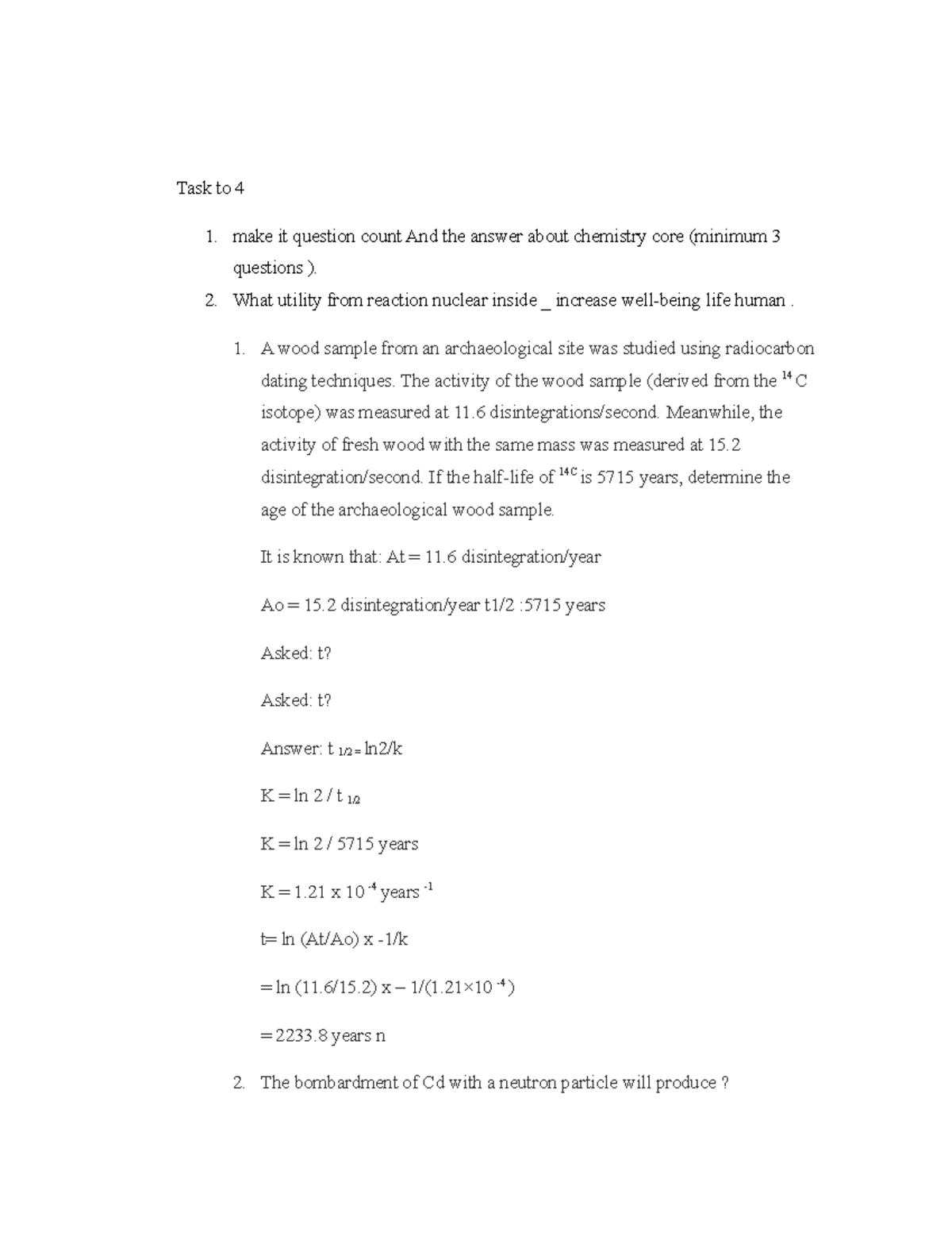 A wood sample - Task to 4 make it question count And the answer about ...