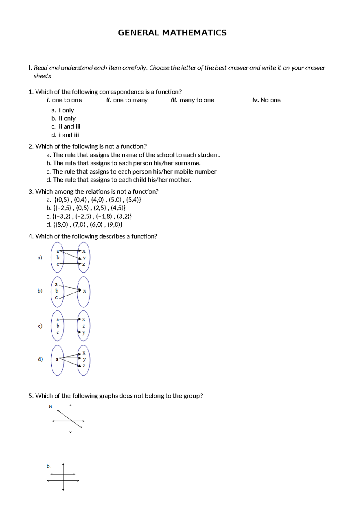 356789005 General Mathematics First Quarter Exam - GENERAL MATHEMATICS ...