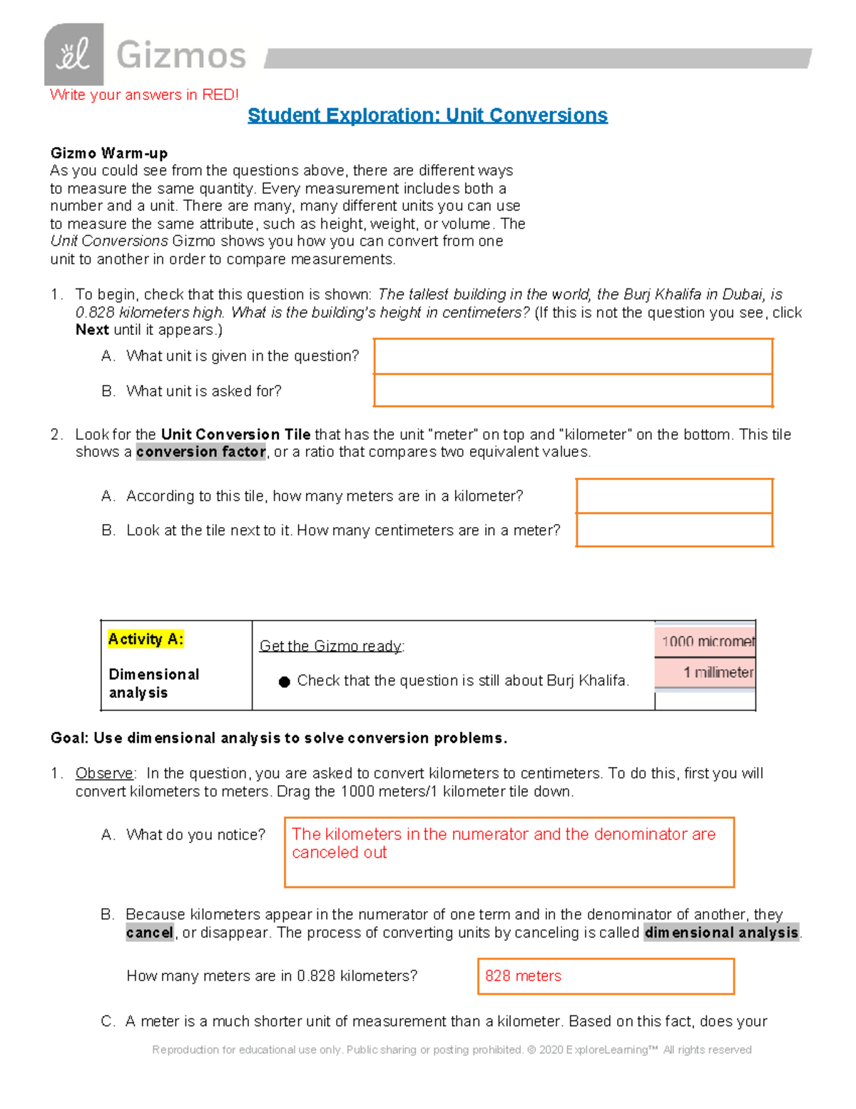 Gizmo - NEW - Unit Conversion 1SE (ABC only) - Write your answers in ...