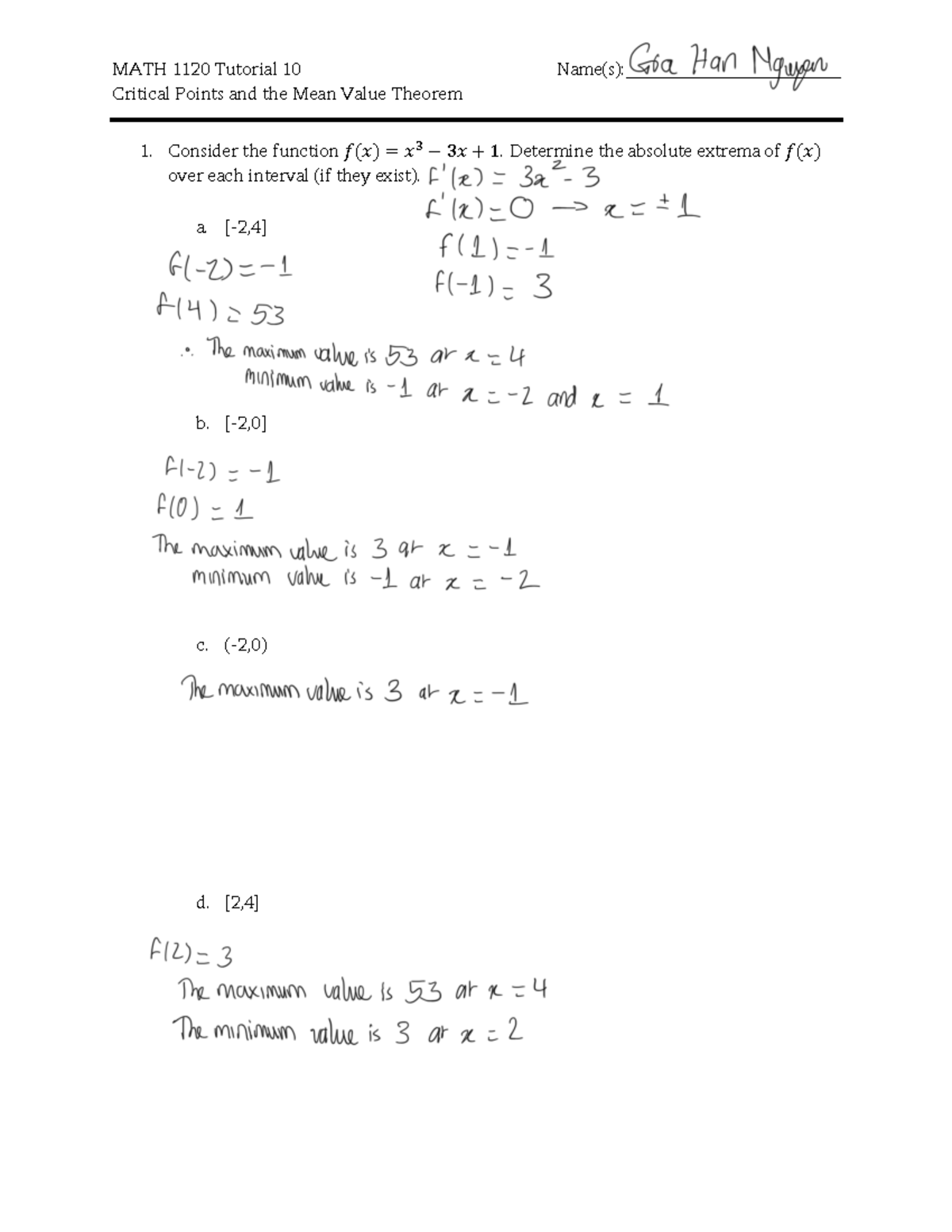 Math 1120 tutorial 91 - Jfnfnnf - MATH 1120 - Calculus I - - StuDocu