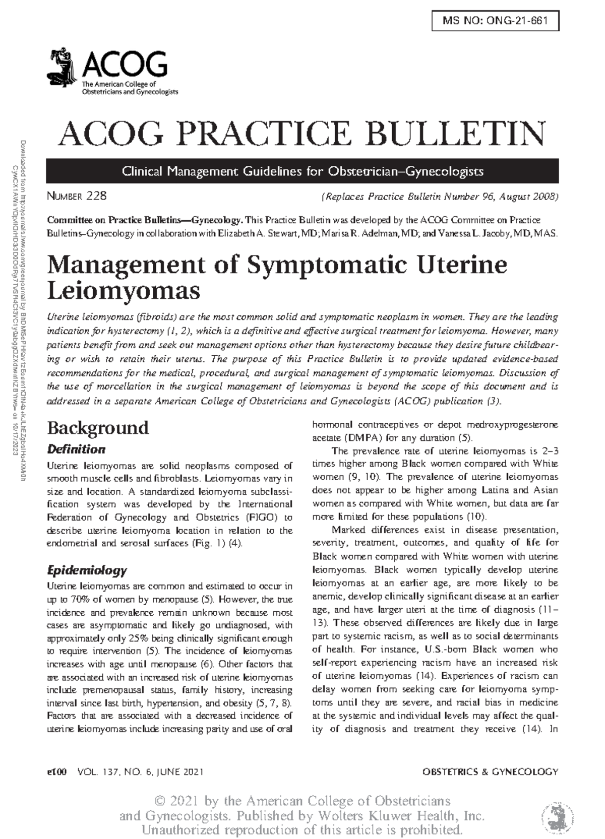 Miomatosis - Miomas uterinos - ACOG PRACTICE BULLETIN Clinical ...