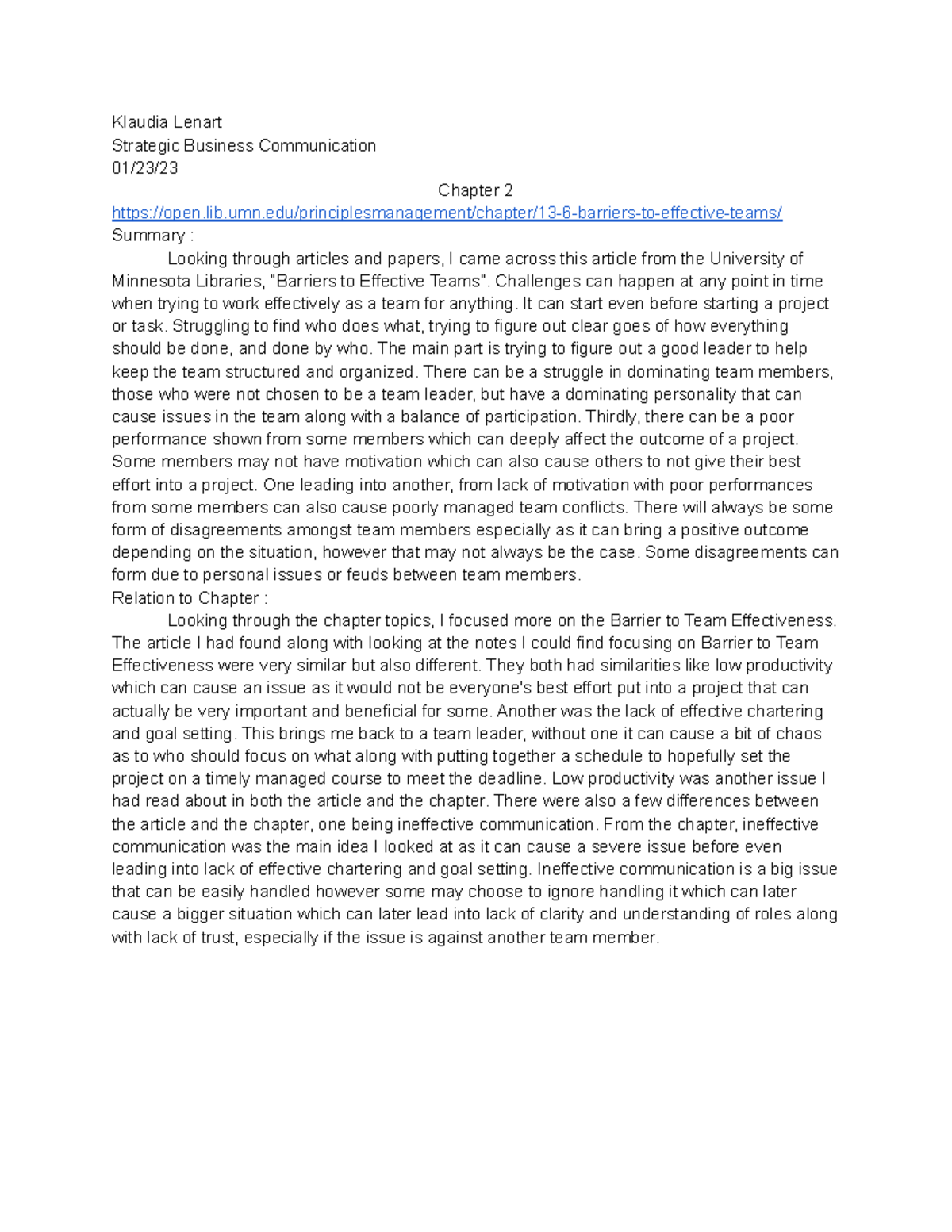 Team Communication and Difficult Situations Summary - Klaudia Lenart ...