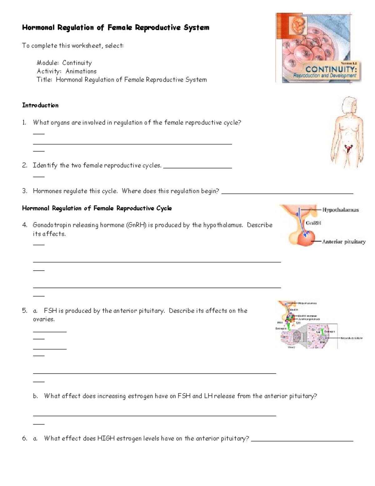 Bio291 ch.28 animation worksheet hormonal regulation female ...