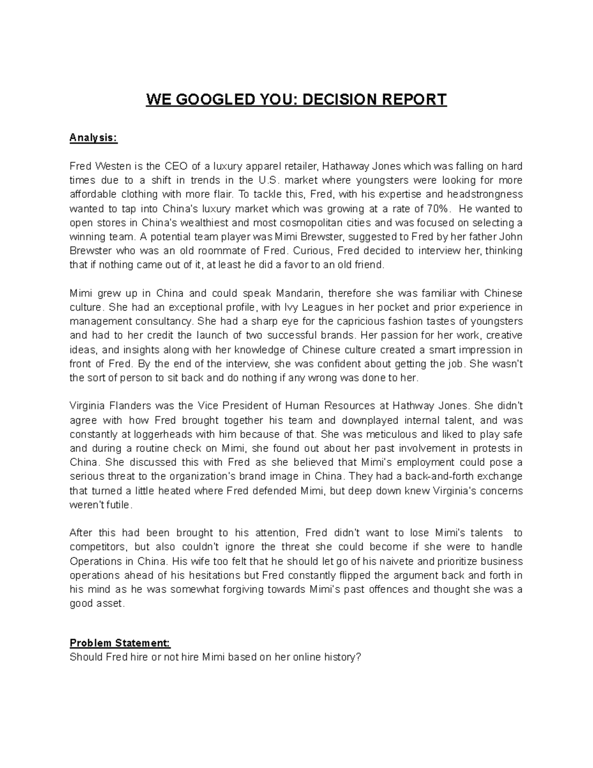 We googled you Decision Report 1 - WE GOOGLED YOU: DECISION REPORT ...