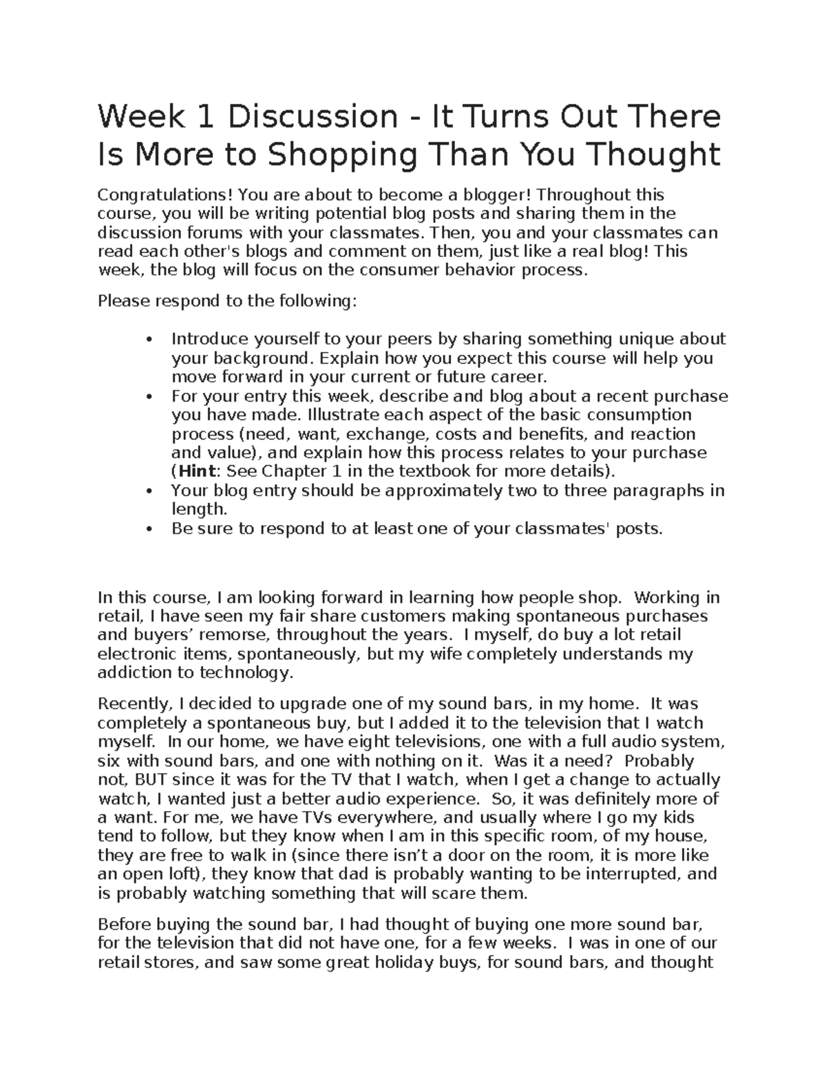 Week 1 Discussion - MKT 305 - Week 1 Discussion - It Turns Out There Is More to Shopping Than ...