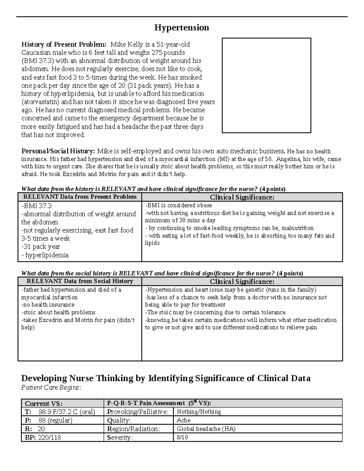 Case study Hypertension - Hypertension History of Present Problem: Mike ...