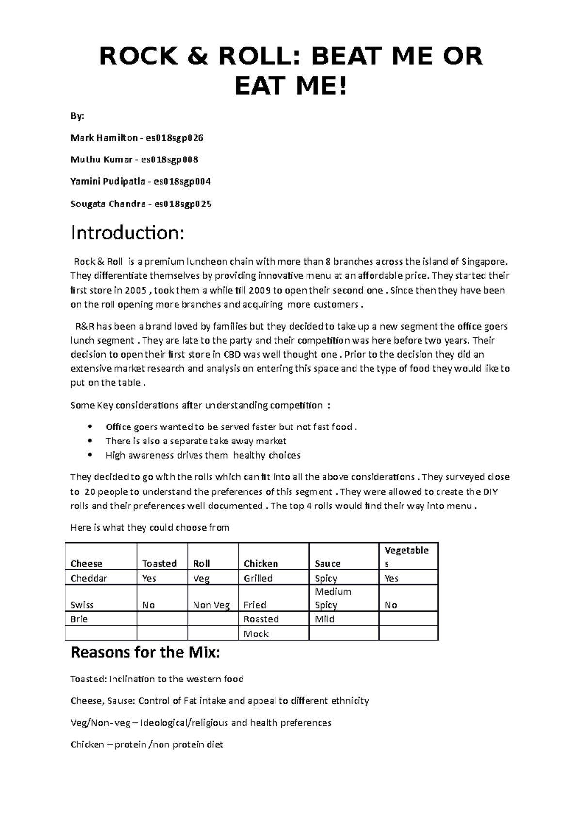 BA Group Assignment Yaminis Group - ROCK ROLL: BEAT ME OR EAT ME ...