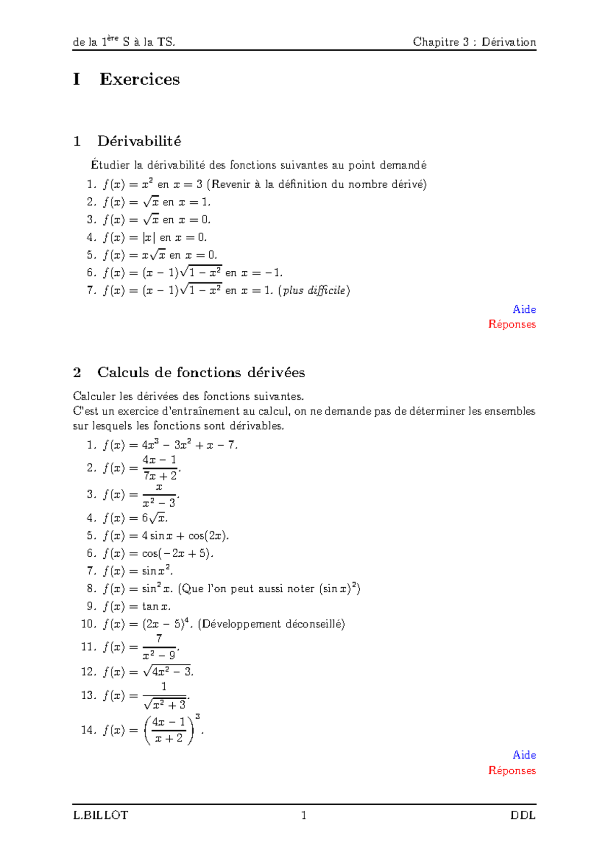 Calcul sur les dérivée - MATH - Mathematiques - Studocu