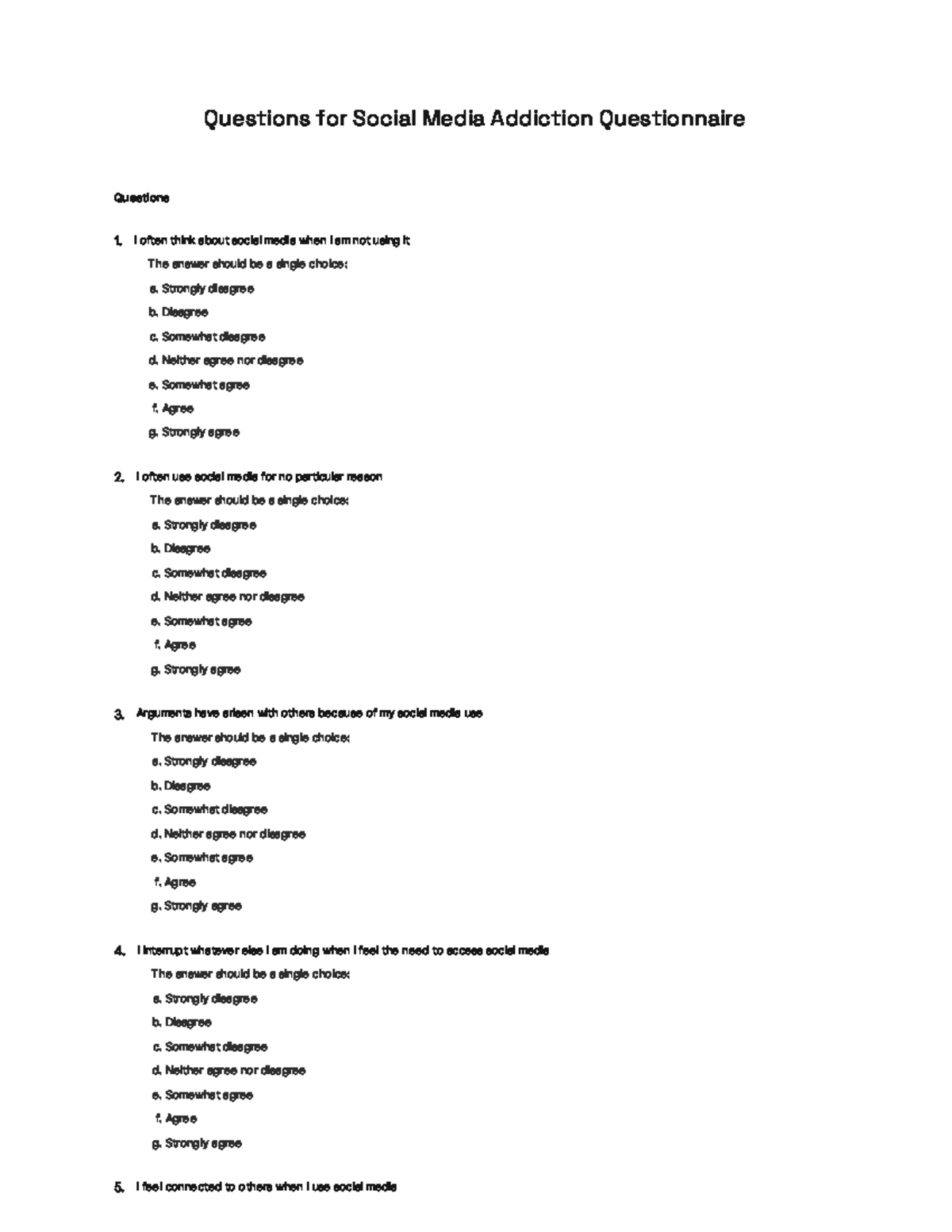 Social Media Addiction Questionnaire - Questions for Social Media ...