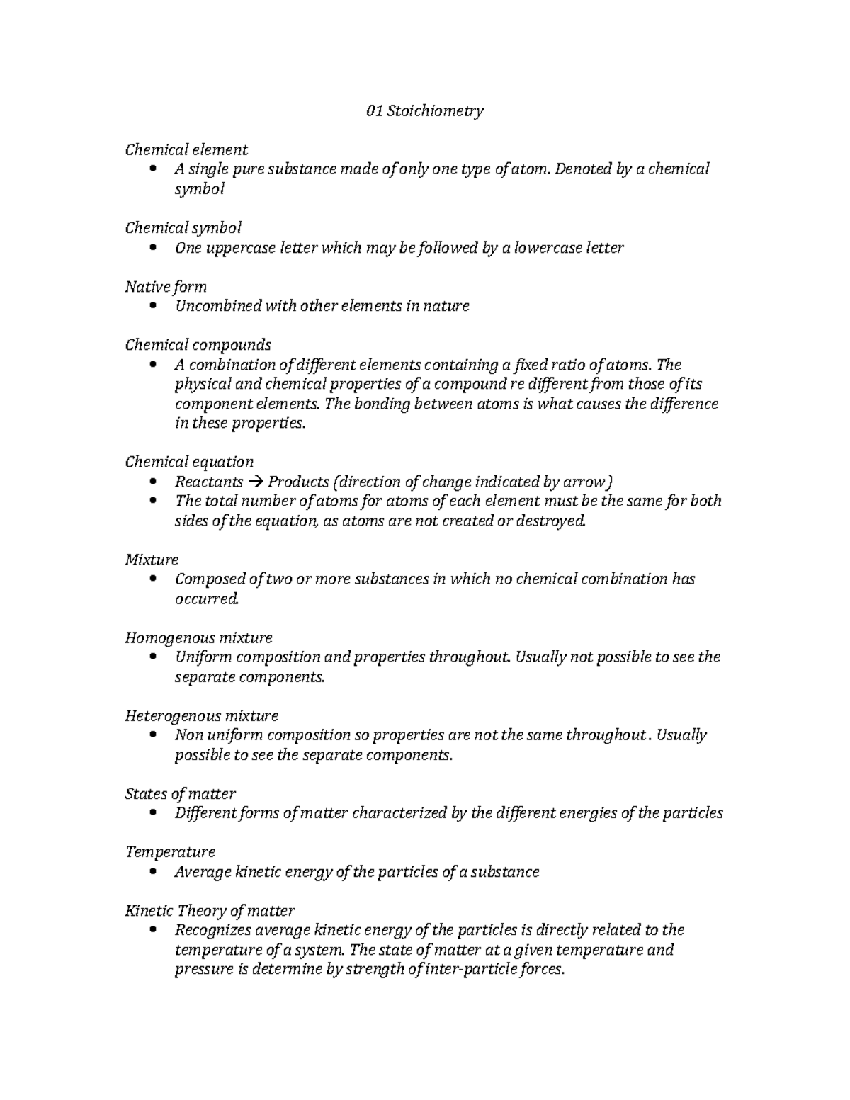 01 Stoichiometry - Lecture notes 1 - 01 Stoichiometry Chemical element ...