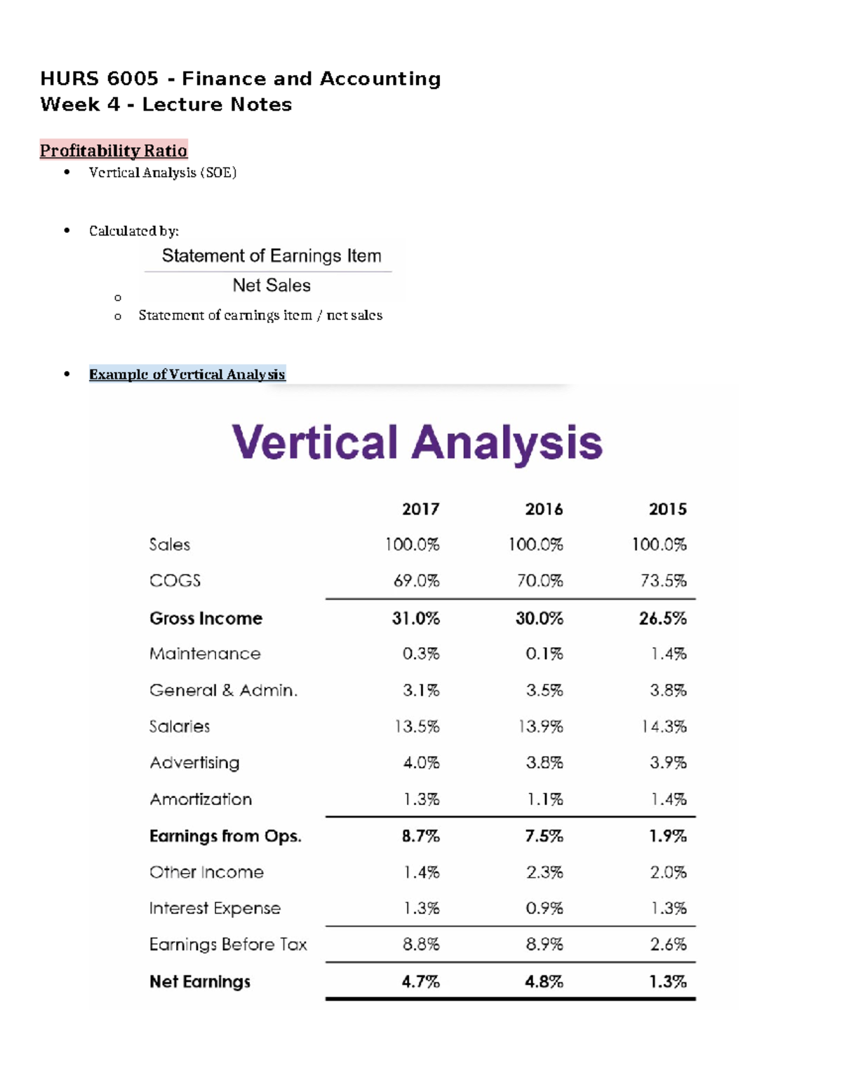 Week 4 - Financial Ratios - HURS 6005 - Finance and Accounting Week 4 ...