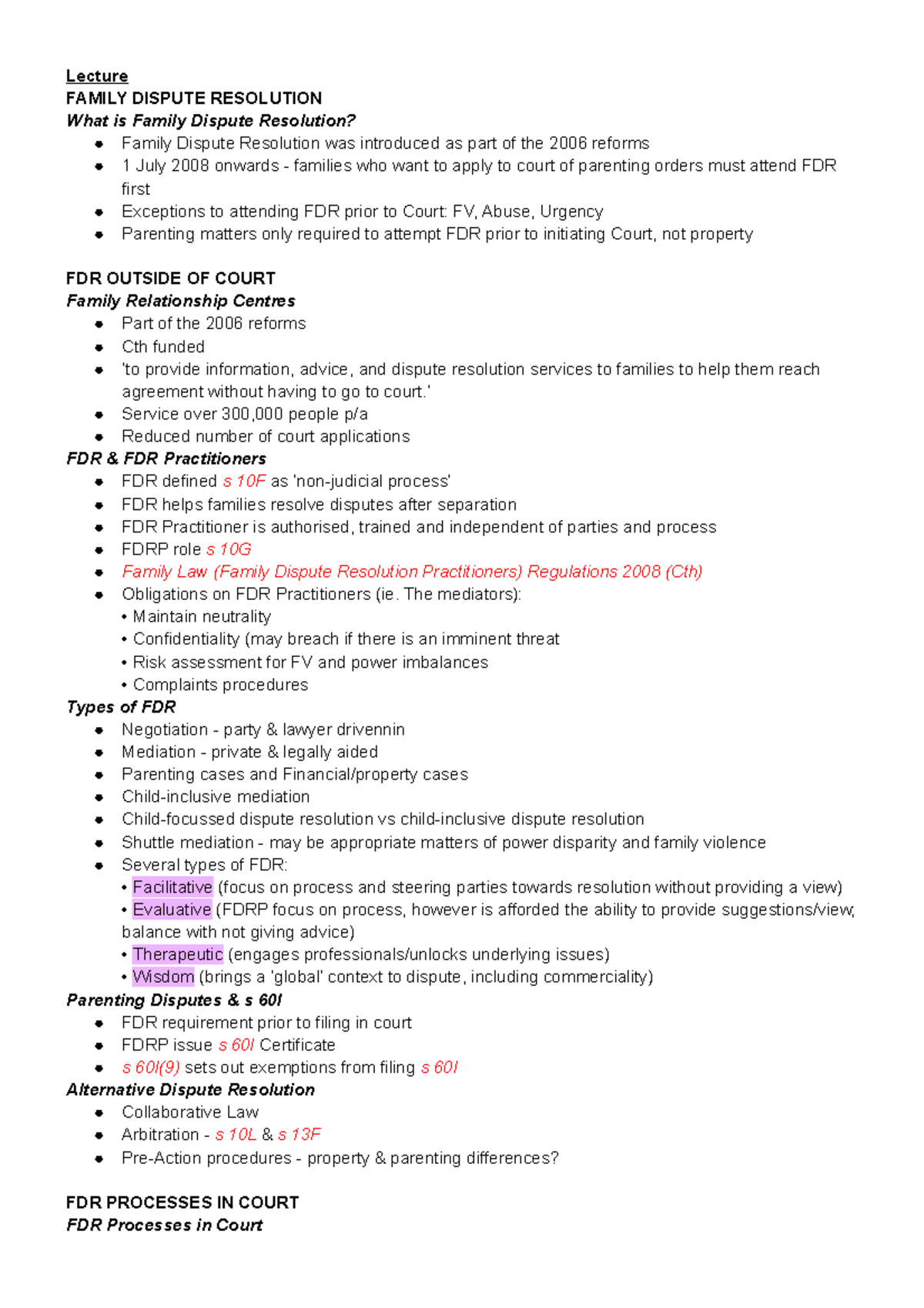 4. Family Dispute Resolution & Parentage - Lecture FAMILY DISPUTE ...