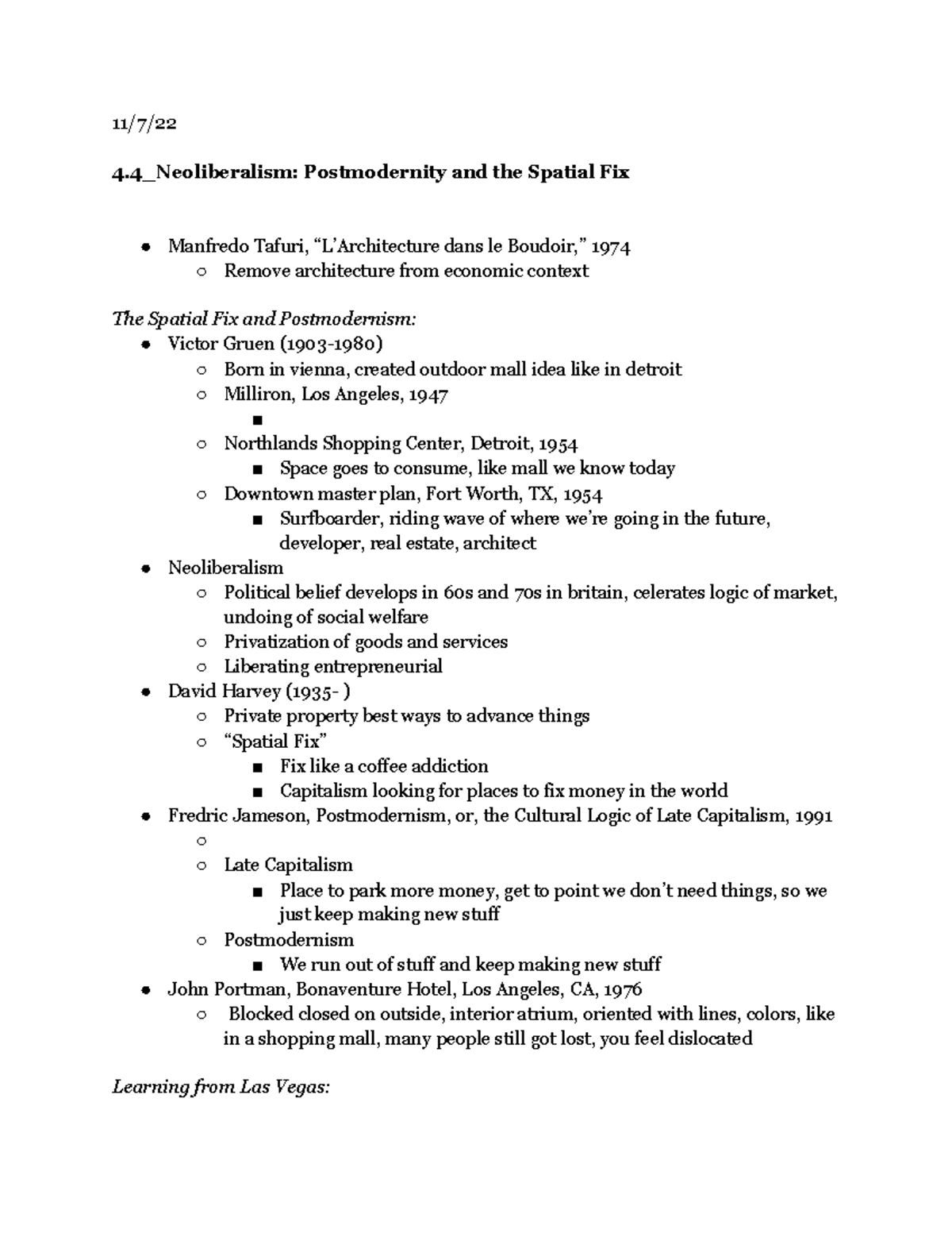 4.4 Neoliberalism - This lecture discussed the spatial fix and ...