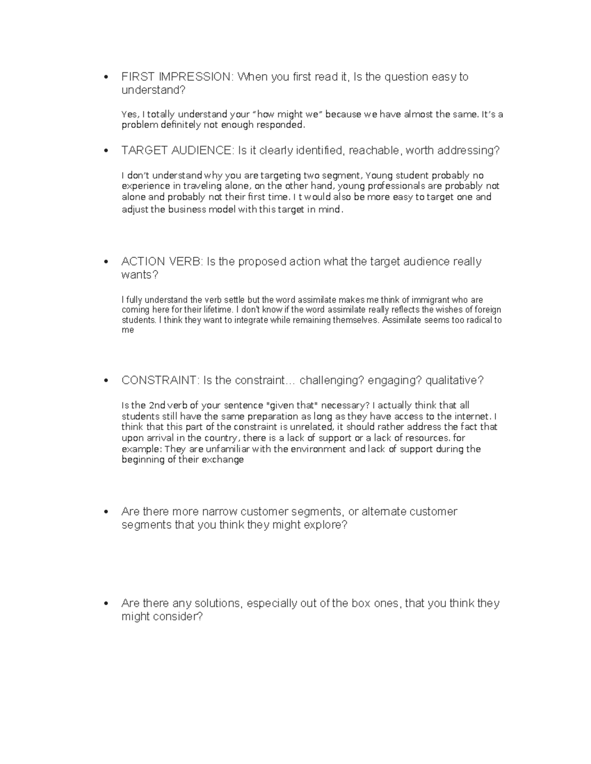 How might we (exercice class) - FIRST IMPRESSION: When you first read ...