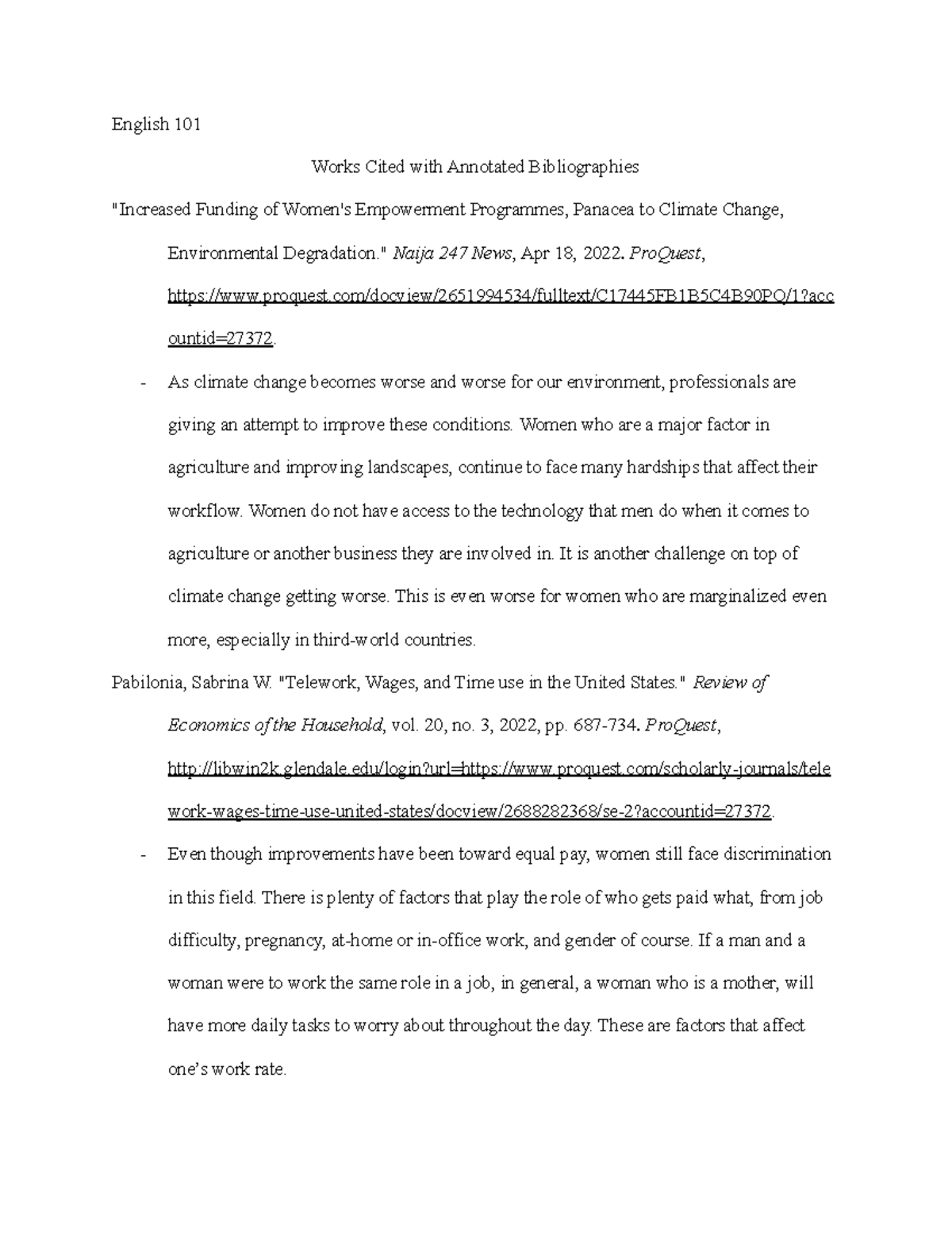 Annotated Bibliography for Essay 4 - English 101 Works Cited with ...