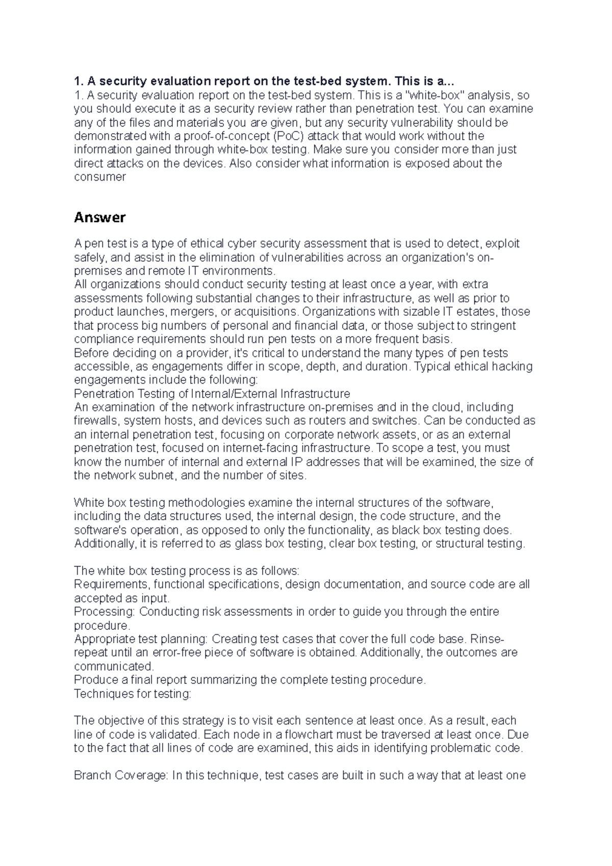 Sol - None - A security evaluation report on the test-bed system. This ...