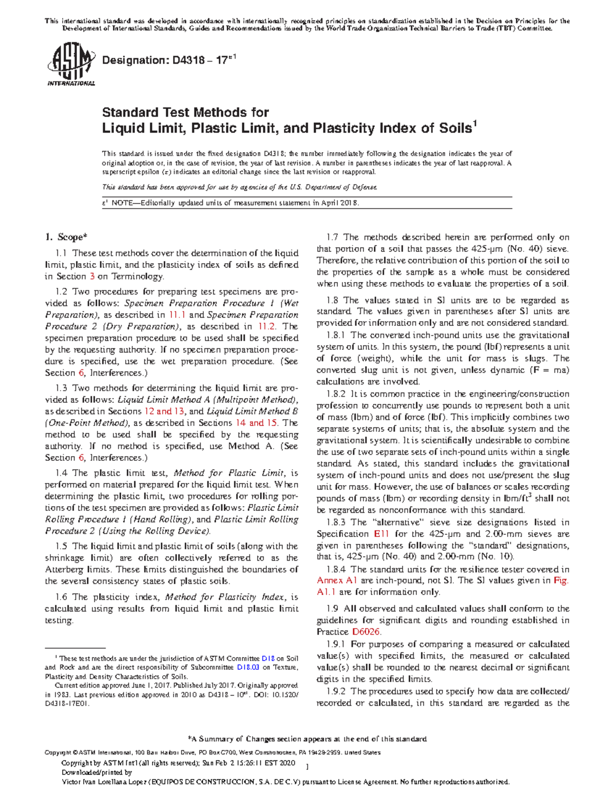 Astm-d4318-17e1 - Designation: D4318 − 17 ́ 1 Standard Test Methods for ...