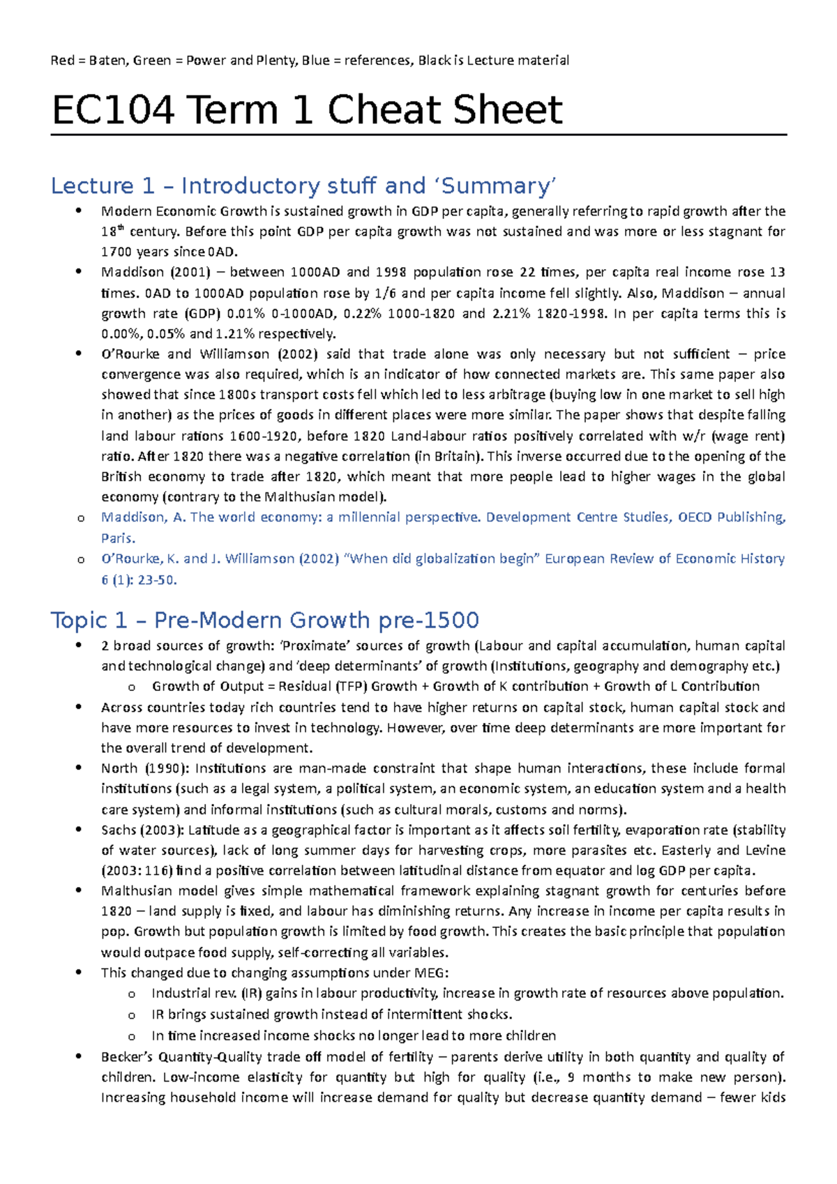 EC104 Cheat Sheet - Literally full notes for the entire course