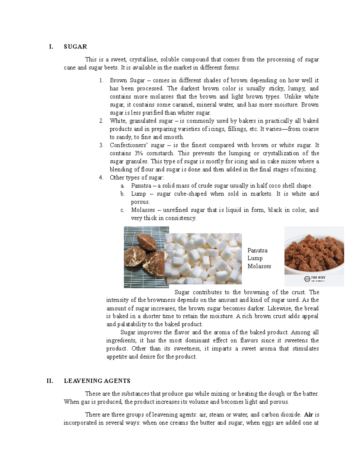 Sugar and leavening - TM. HELP - I. SUGAR This is a sweet, crystalline ...