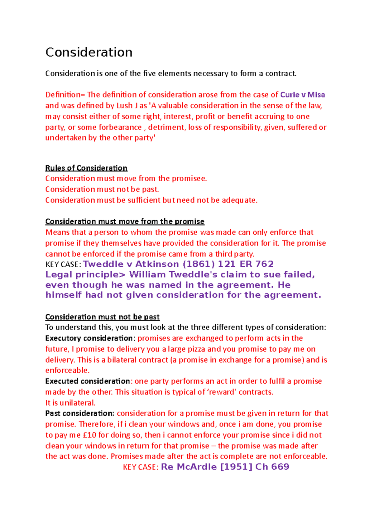 Consideration - Detailed Lecture Notes - Consideration Consideration is ...