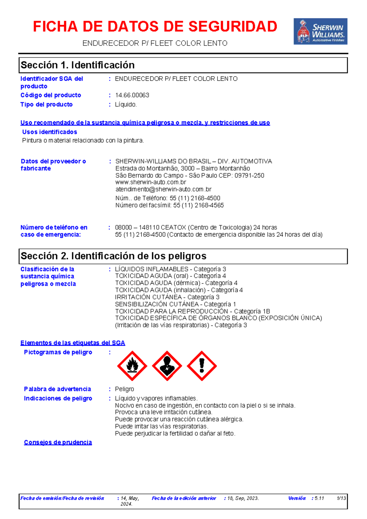 MSDS FLEET COOLOR ENDURECEDOR HOJA DE SEGURIDAD - ENDURECEDOR P/ FLEET ...