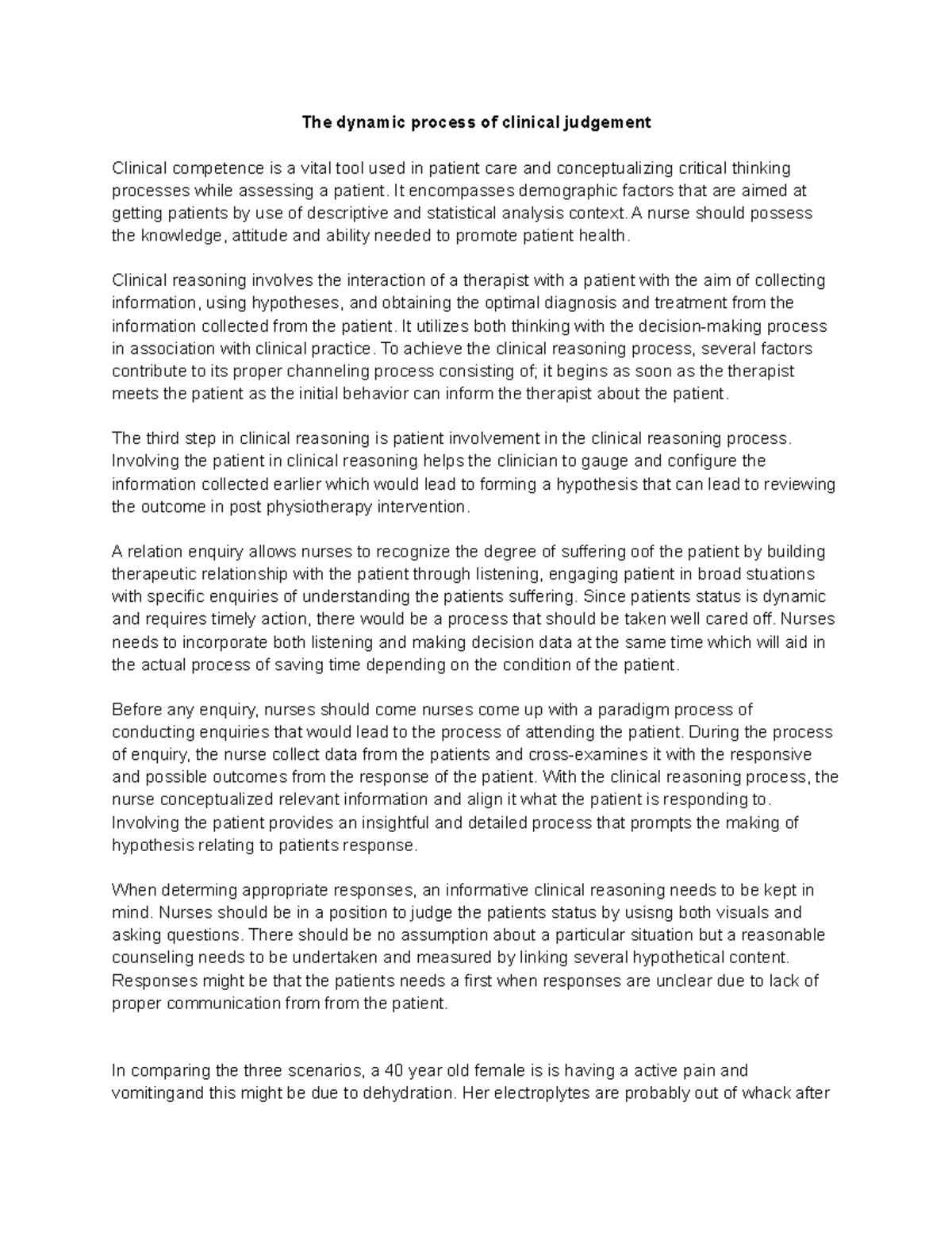 Dynamic process of judgement - The dynamic process of clinical ...