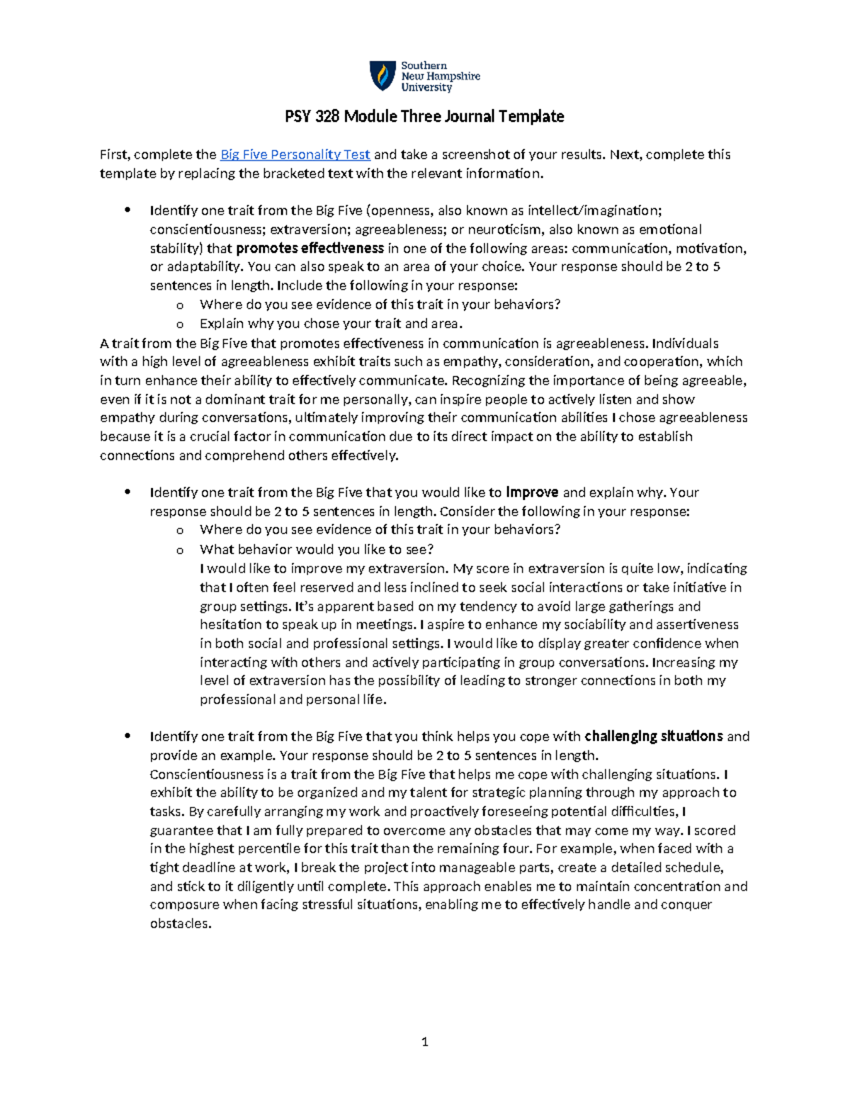 PSY 328 Module Three Journal - Next, complete this template by ...
