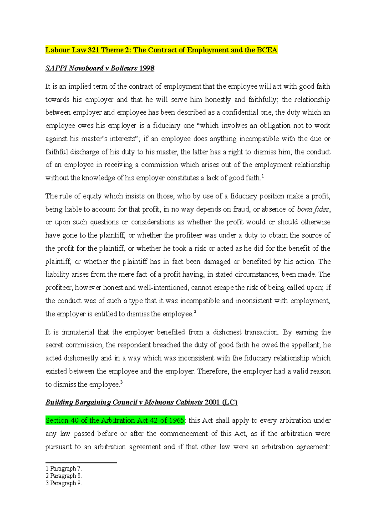 Labour Law 321 Theme 2 - Labour Law 321 Theme 2: The Contract of ...